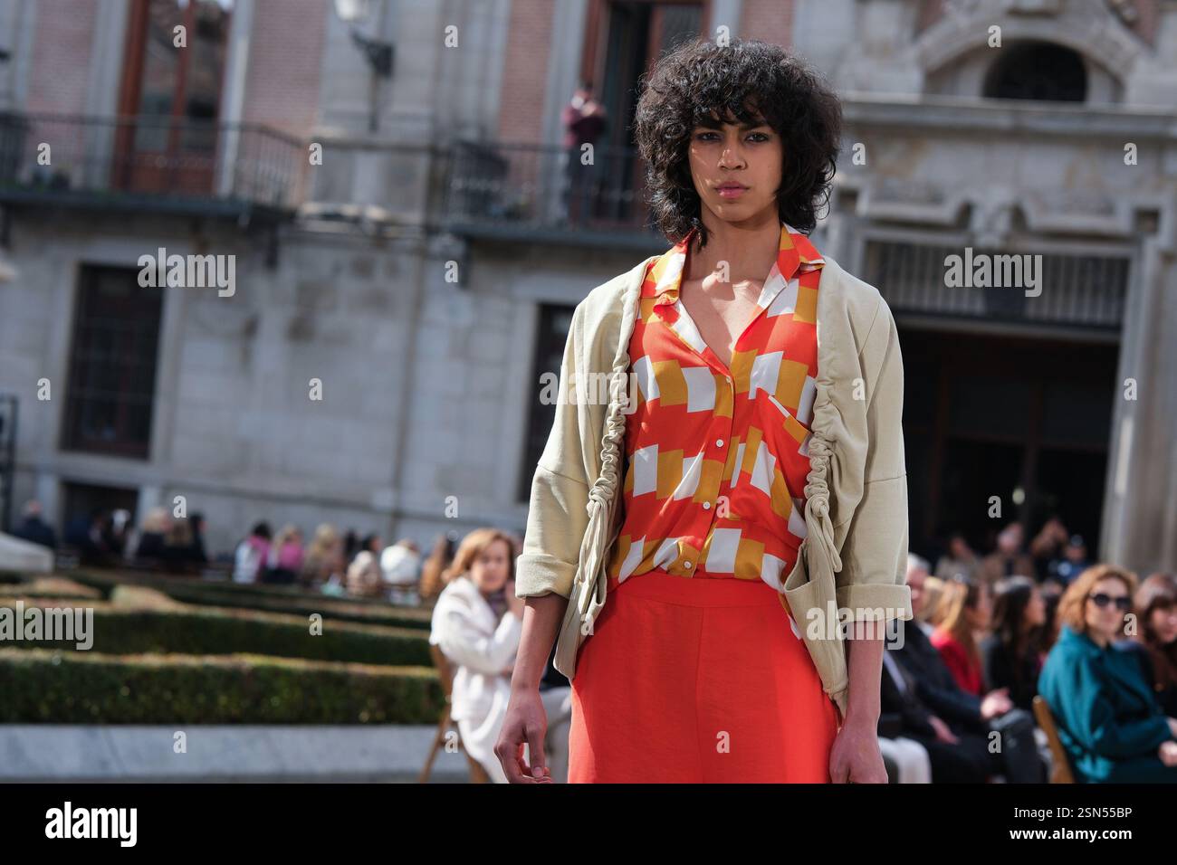 Madrid, Spain. 13th Feb, 2025. A model parades with Madrid es Moda ...