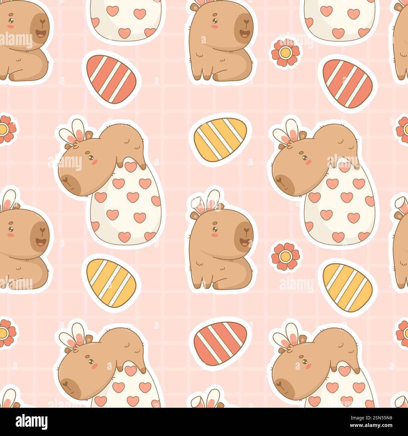 Easter Seamless pattern. Cute Capybara with Bunny Ears with paschal ...