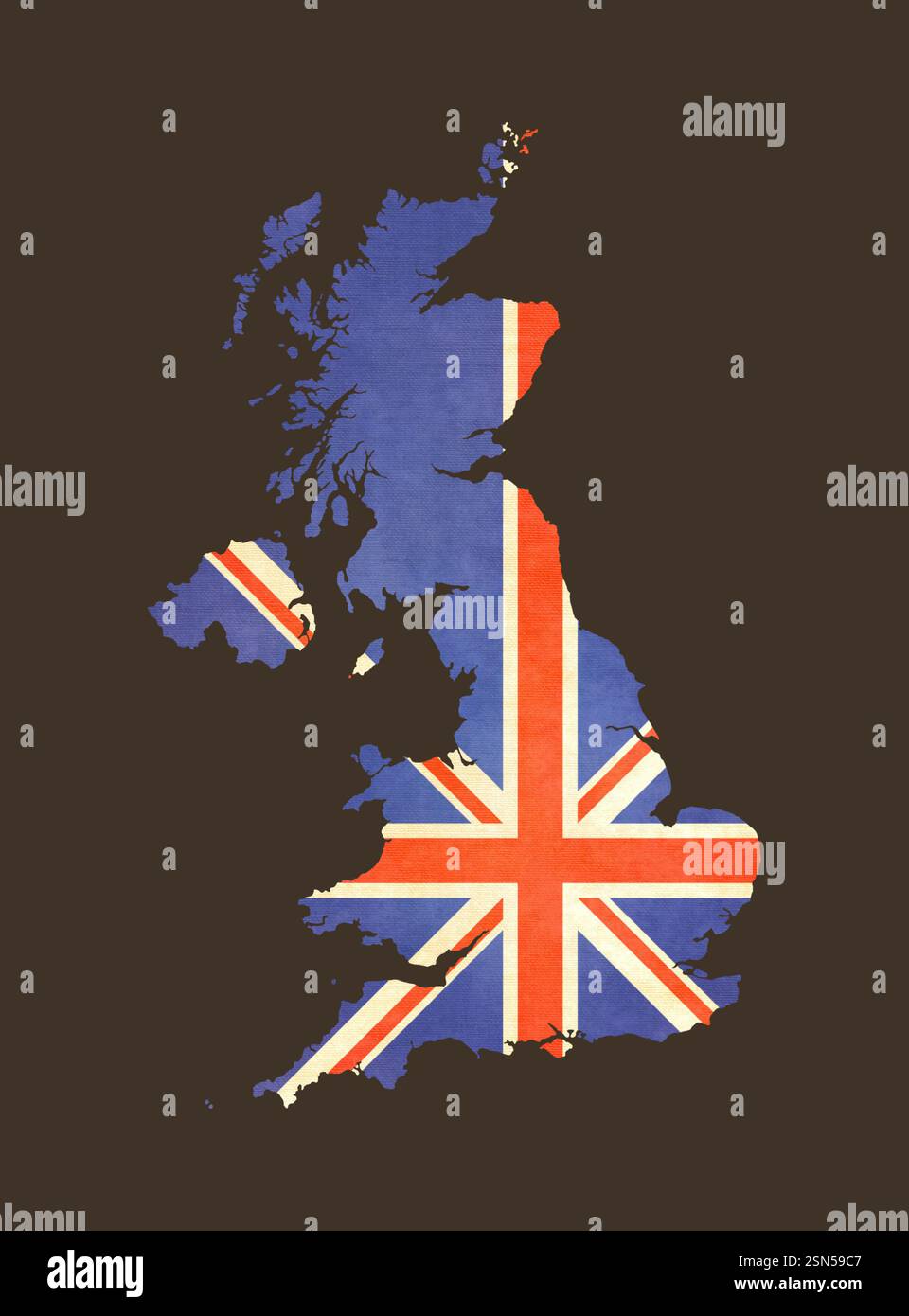 Isolated map of United Kingdom with flag in soft grunge and vintage ...