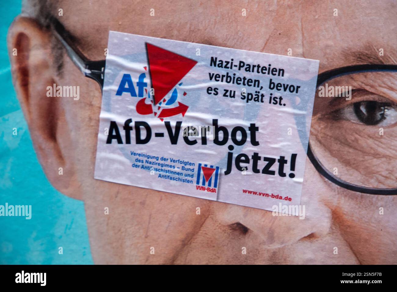 Mannheim: Sticker calling for an AfD ban on a CDU election poster Stock ...