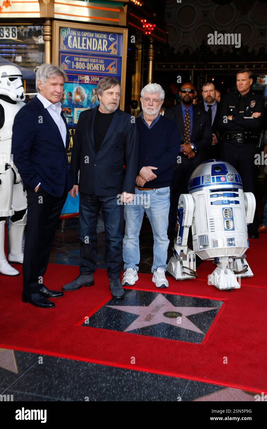 Harrison Ford (l-r), Mark Hamill and George Lucas attend the ceremony ...