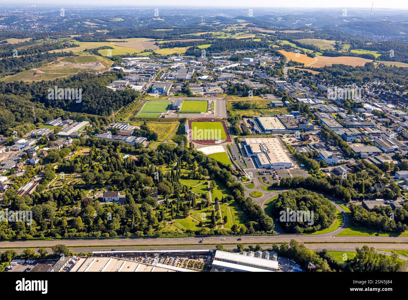 Aerial view, EMKA sports center with soccer stadium IMS-Arena ...