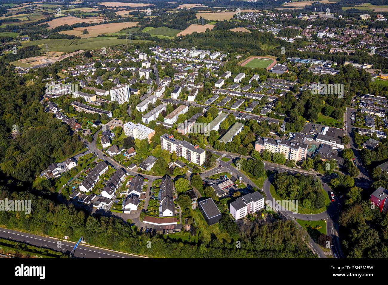 Aerial view, district Birth with high-rise housing estate, in the ...