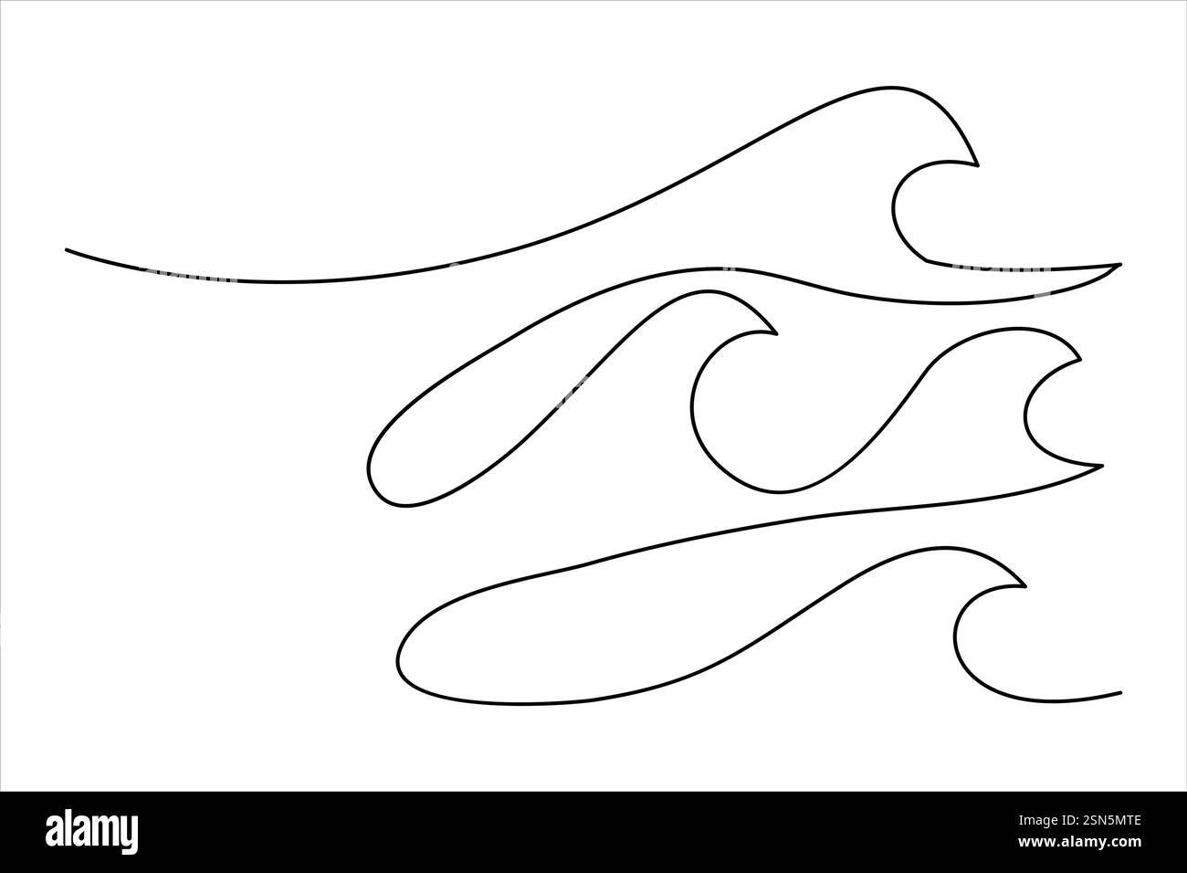 Continuous one line drawing of ocean sea wave outline vector art ...