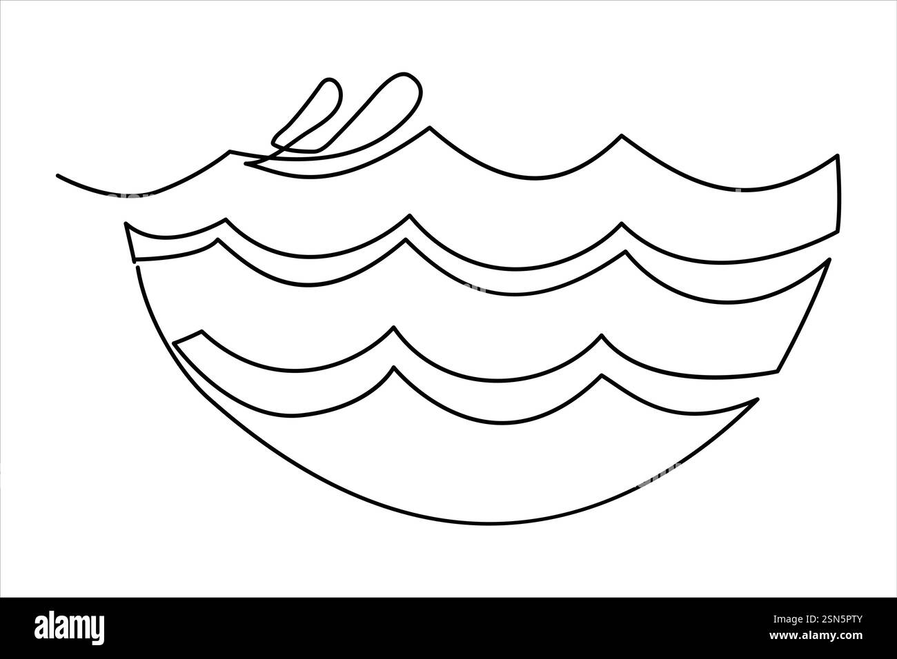 Continuous one line drawing of ocean sea wave outline vector art ...