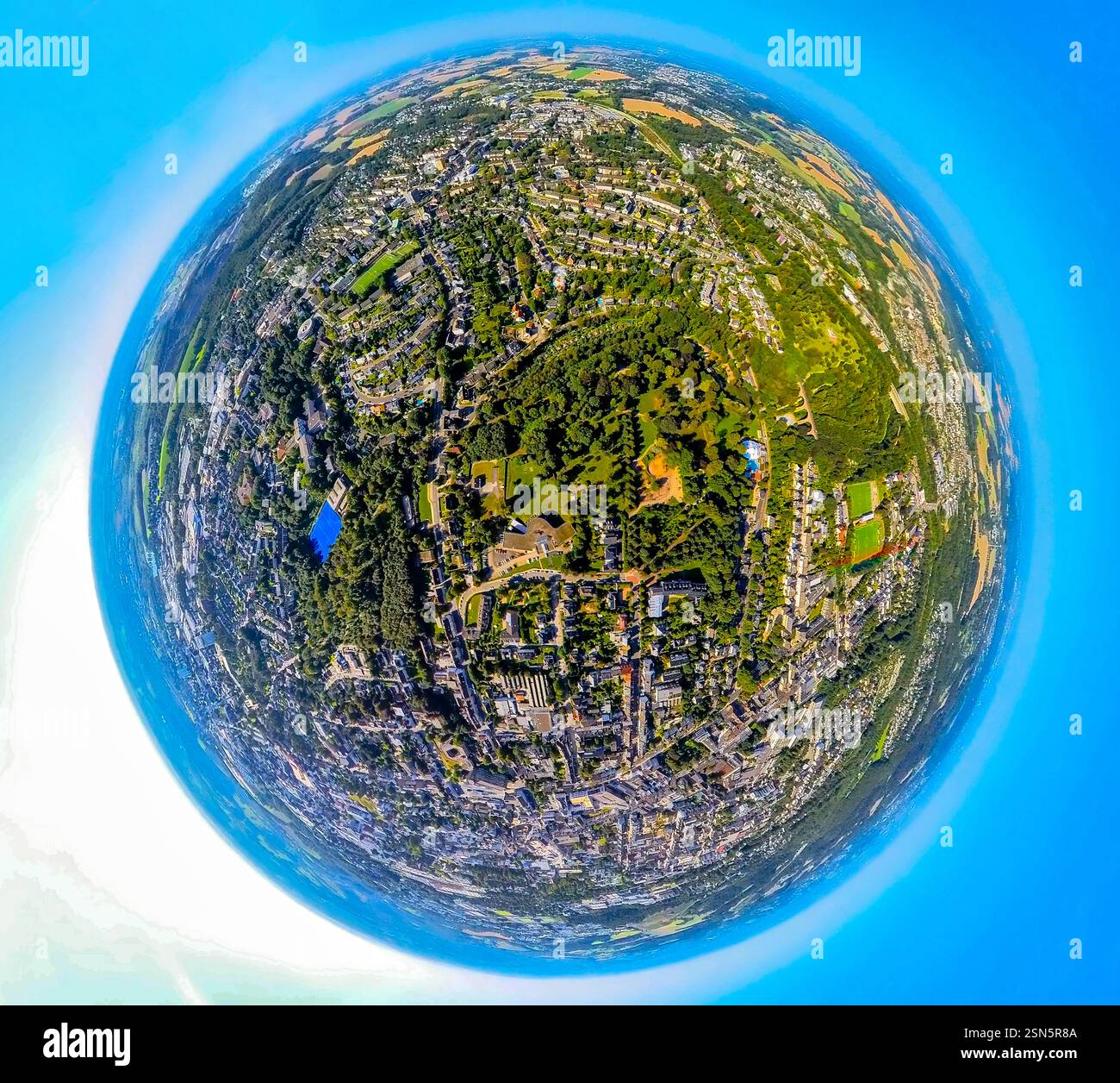 Aerial view, center with Herminghauspark park, green lung, globe ...