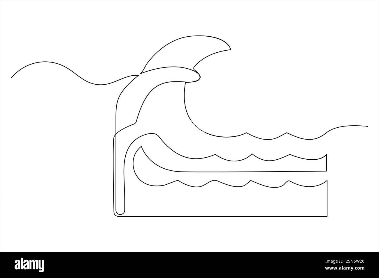 Continuous one line drawing of ocean sea wave outline vector art ...