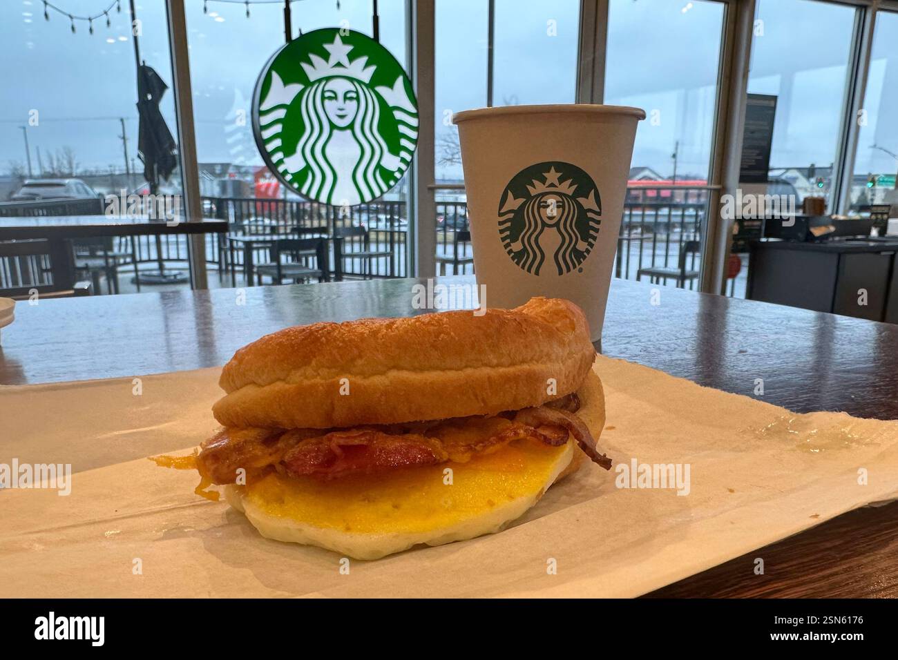 A double-smoked bacon, cheddar & egg sandwich from the Starbucks All ...