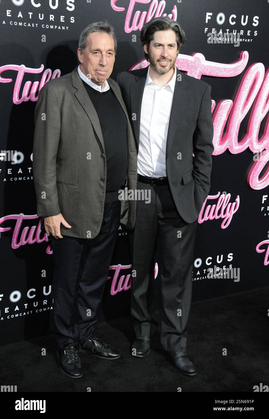 Ivan Reitman (L) and Jason Reitman arriving at the premiere of 'Tully ...