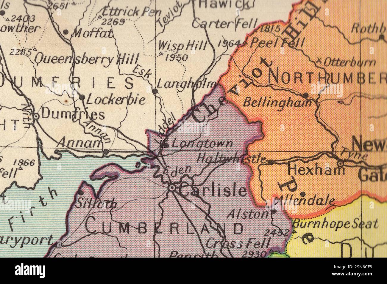 A vintage political map of Great Britain showing the city of Carlisle ...