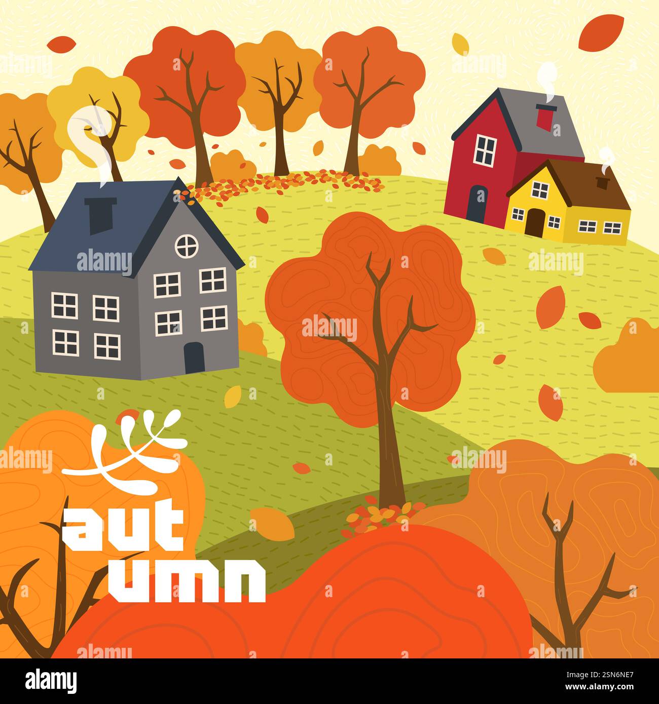 Autumn countryside with vibrant fall foliage and yellowing trees ...