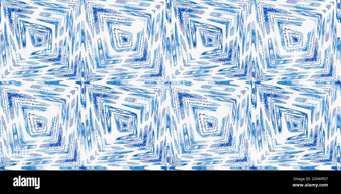 Geometric indigo shape seamless border. Irregular hand drawn batik ...