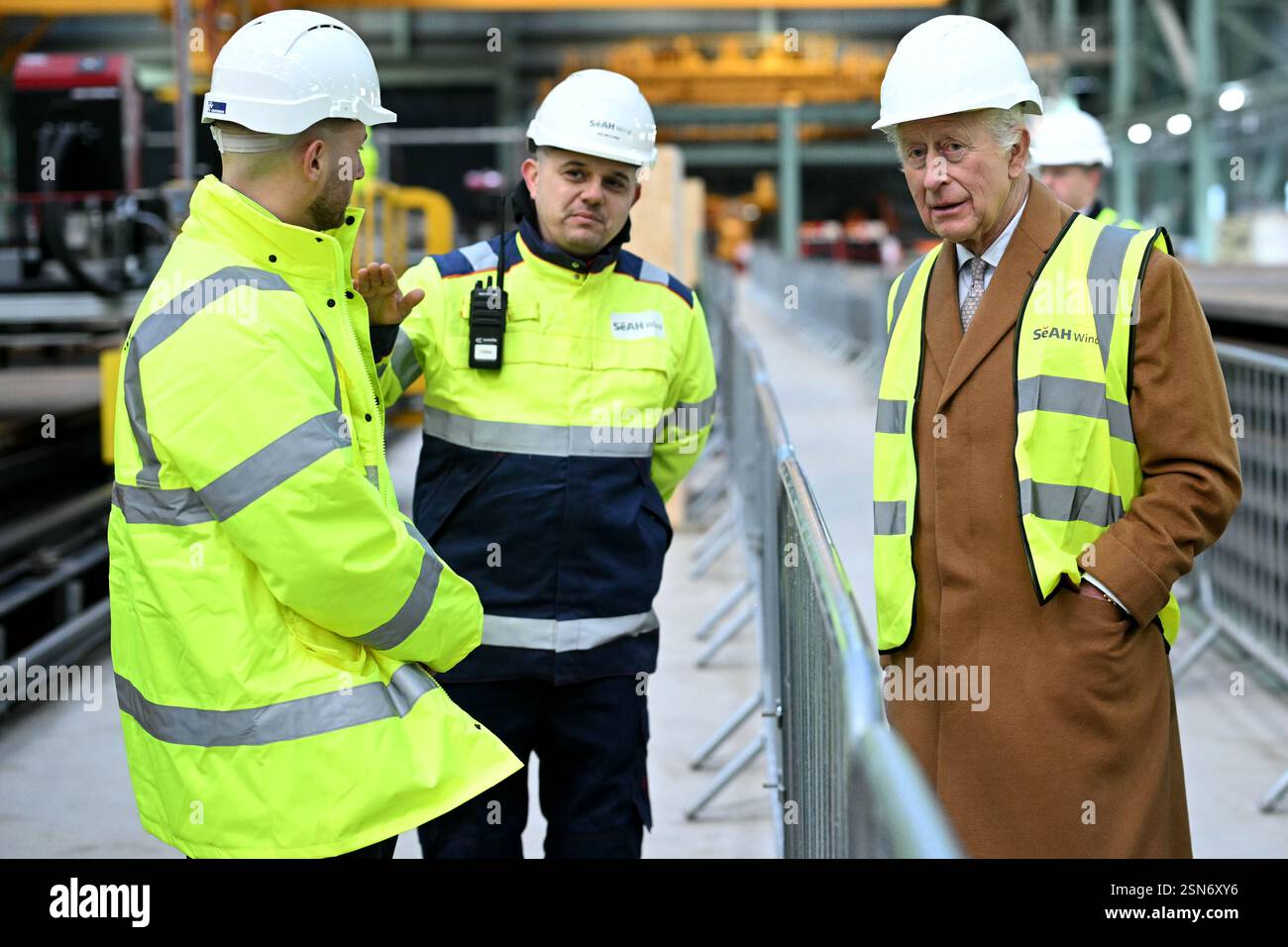 King Charles III meets workers during a visit to SeAH Wind's XXXL ...
