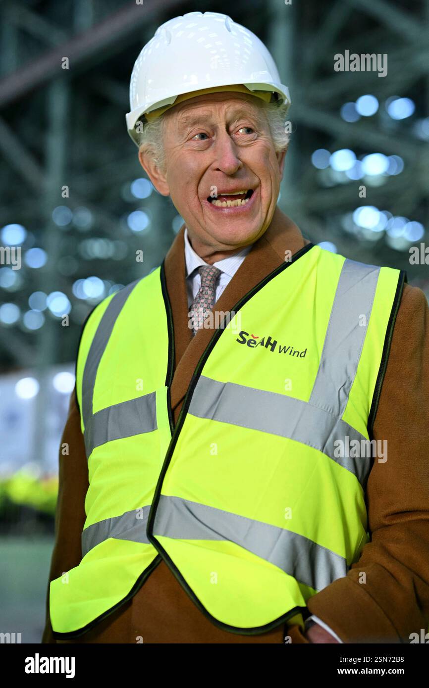 Britain's King Charles III during a visit to at SeAH factory, in ...