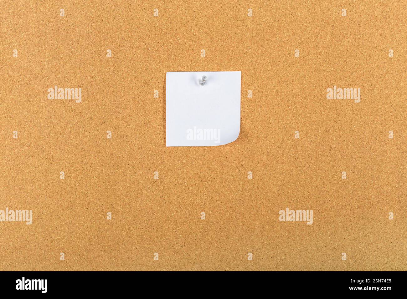 Small white paper note pinned to a corkboard in an office or classroom ...