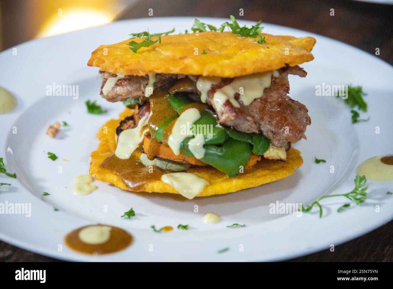 Steak Tosto Burger, Tostometro Restaurant, Granada, Nicaragua Stock ...