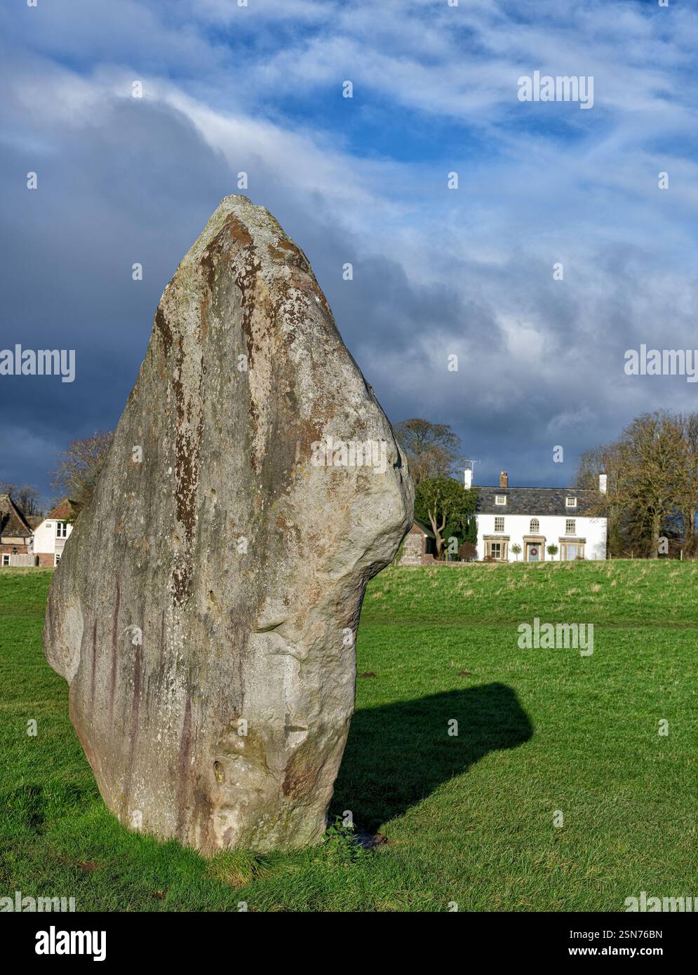 Sarsen standing stones of the outer ring of Avebury neolithic henge and ...