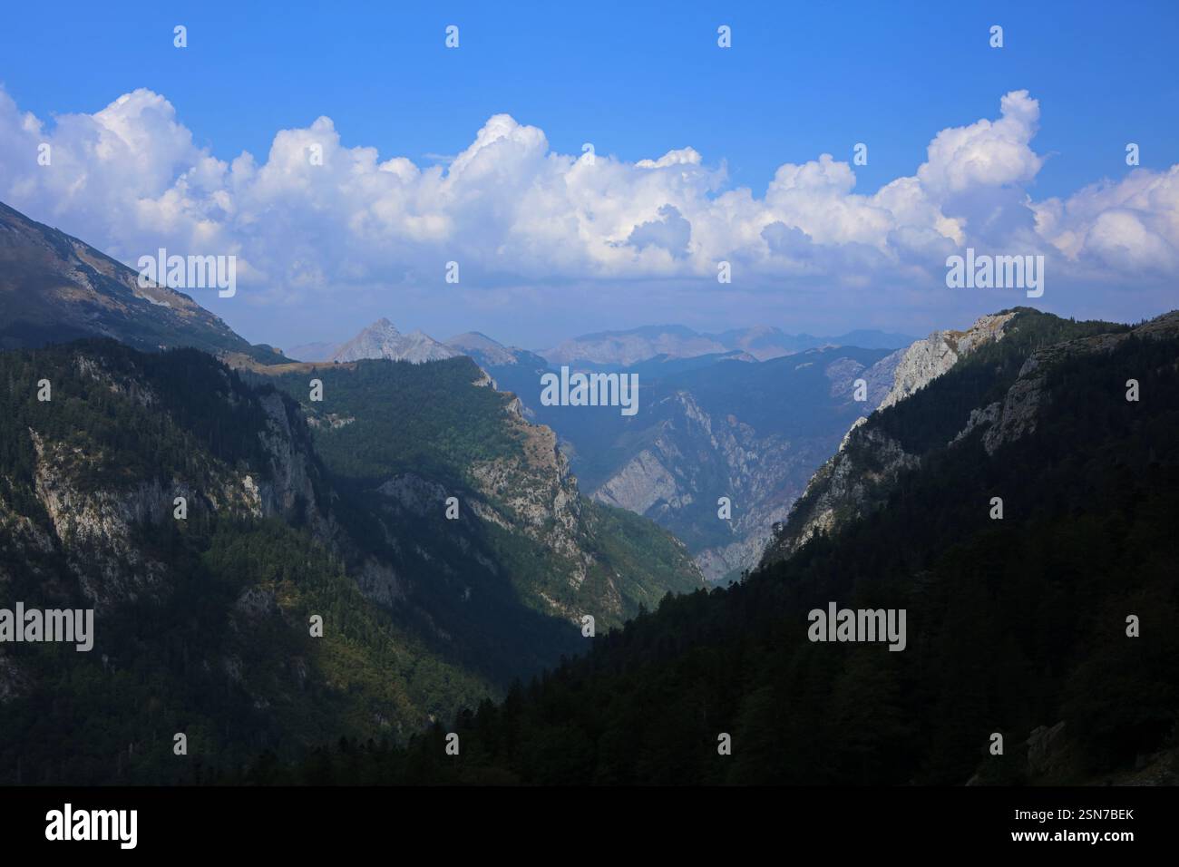 Hiking path and mountain landscape in Sutjeska National Park near Maglic peak, Dinaric Alps ...
