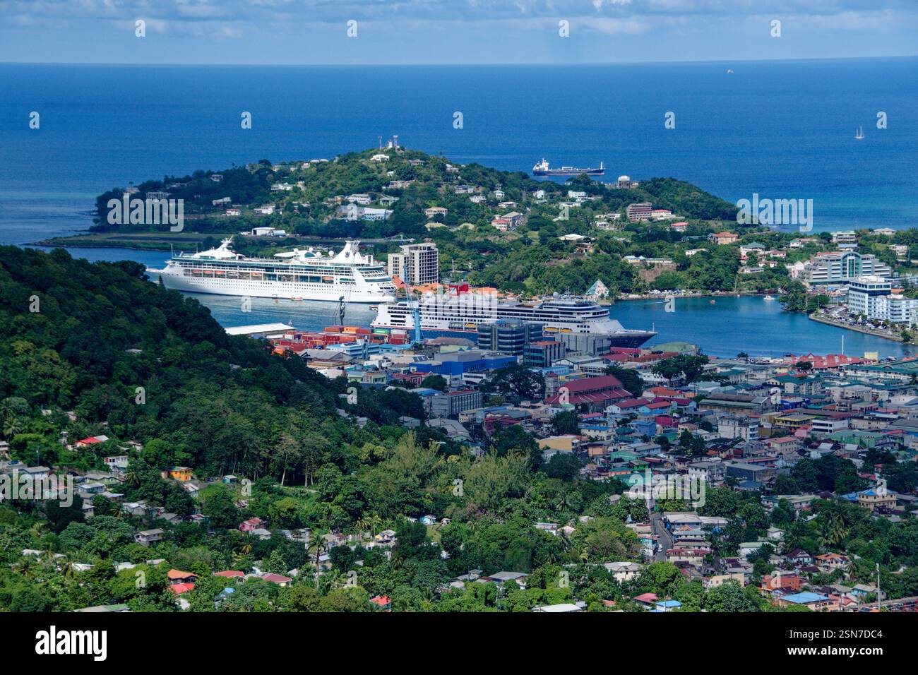 St Lucia - view of Castries Harbour with cruise ships - Rhapsody of the ...