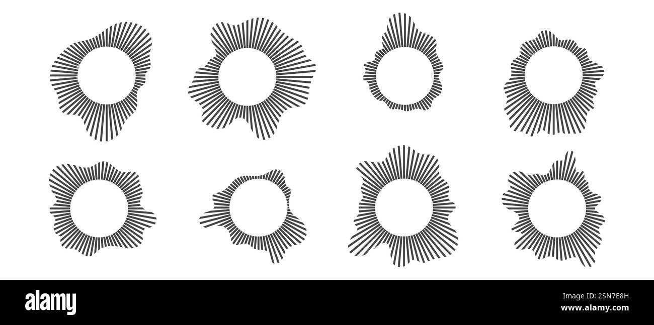 Circular sound waves set, Audio equalizer round wave, Linear rays ...