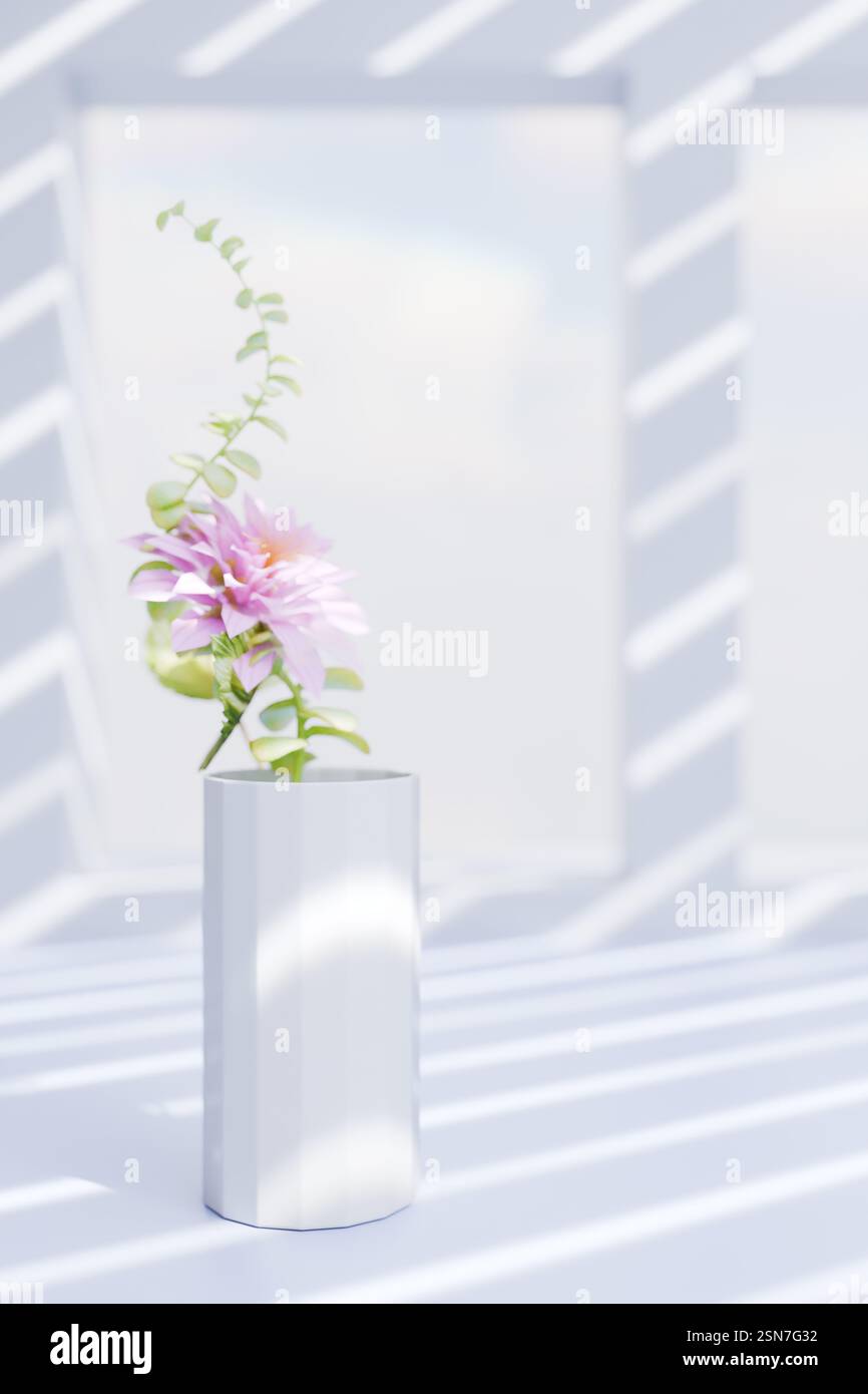 A beautiful flower arrangement in a white vase, illuminated by soft ...