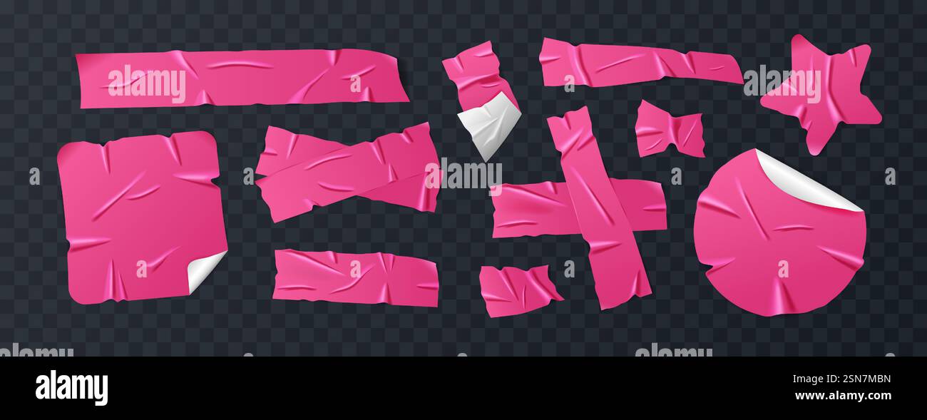 Set of realistic pink pieces of sticky duct tape Stock Vector Image ...