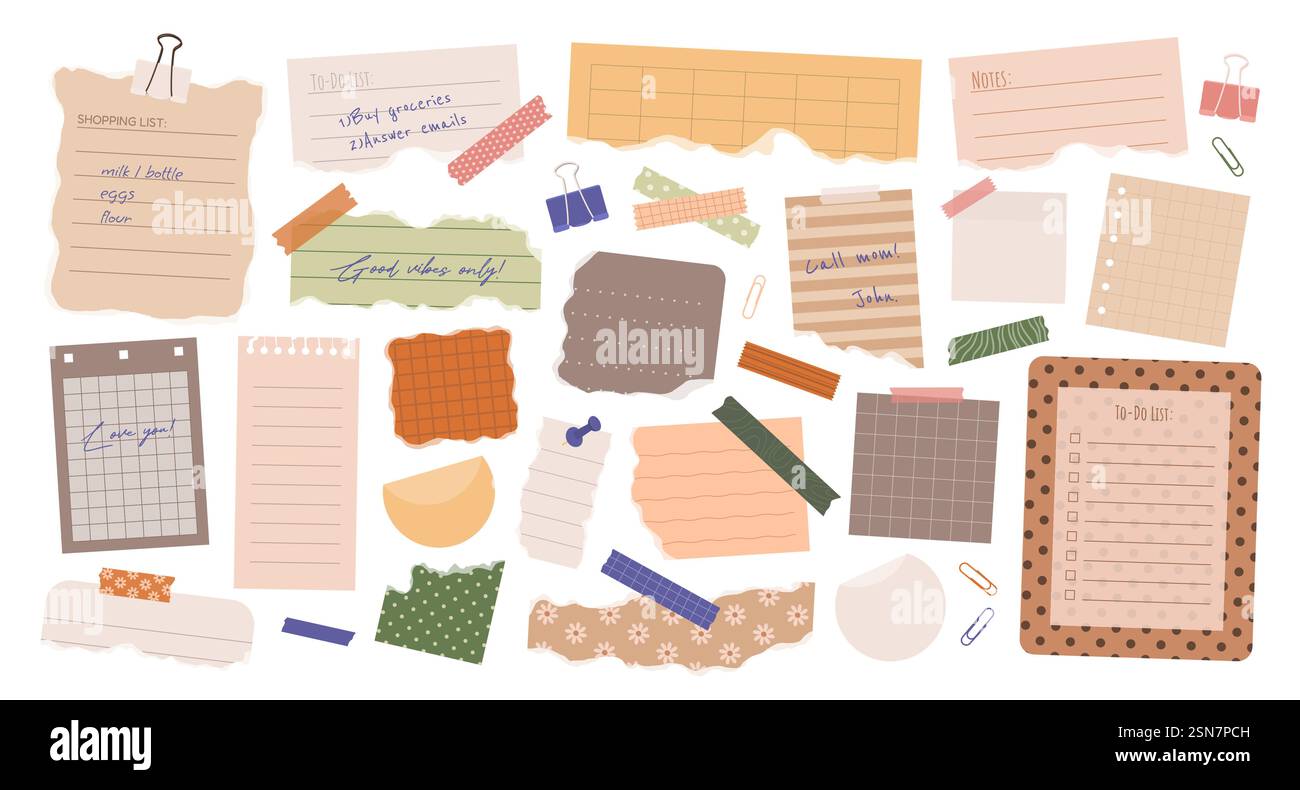 Set of various torn paper notes, stickers, tapes Stock Vector Image ...