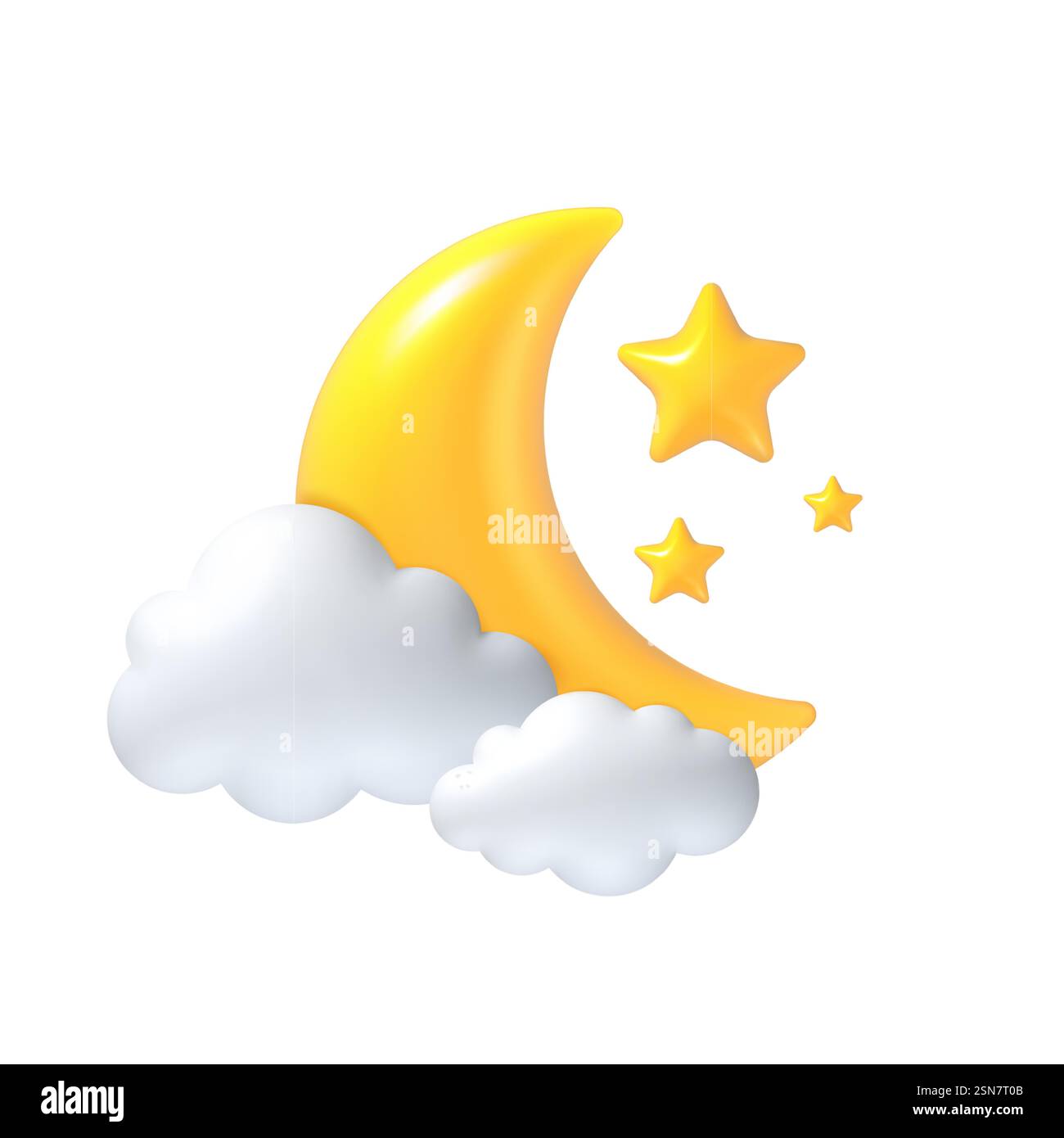 3d crescent. Moon, stars and white clouds kids sleep, sweet dreaming ...