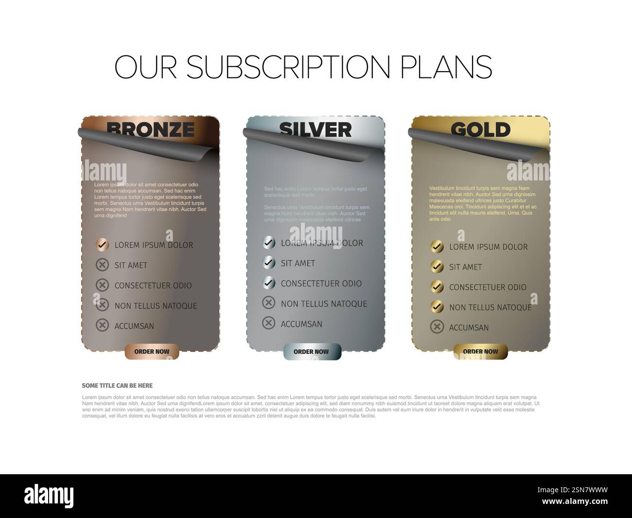 This image showcases three subscription plans: Bronze, Silver, and Gold ...
