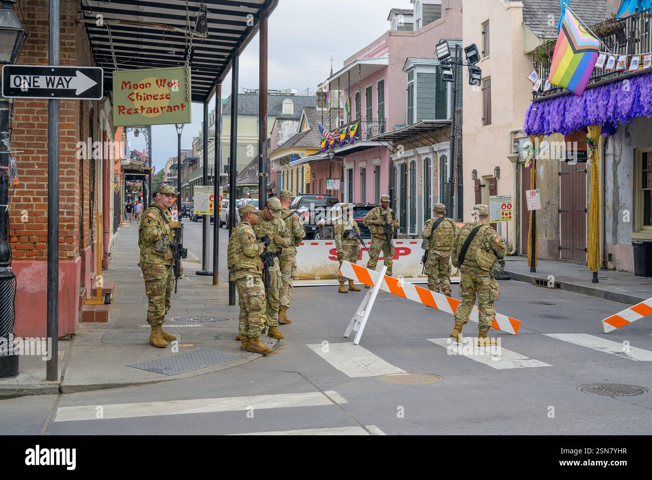 New Orleans, LA, USA - February 9, 2025: Armed National Guardsmen stand ...