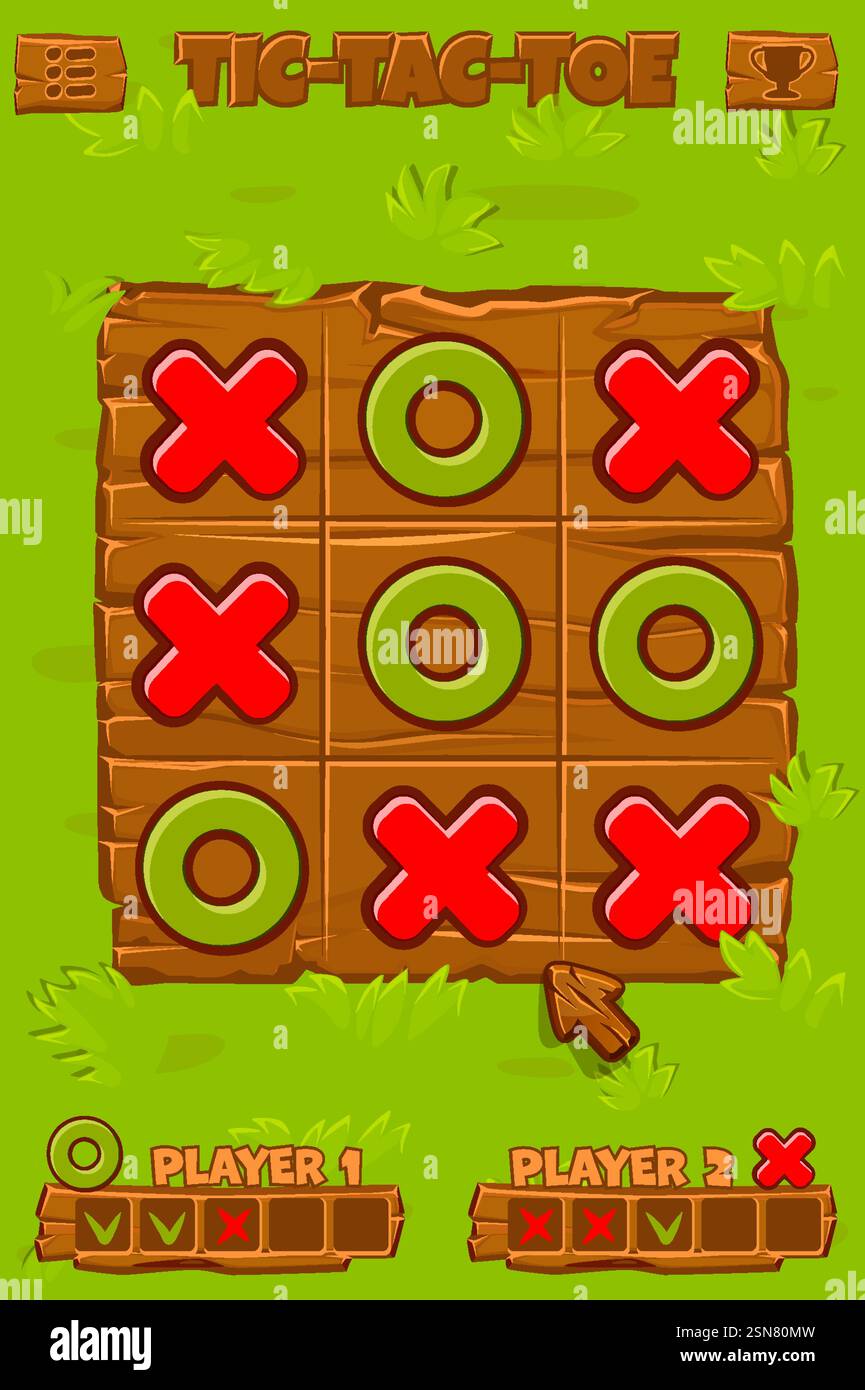 Board game TIC-TAC-TOE. Grass background with wooden board. Spring ...