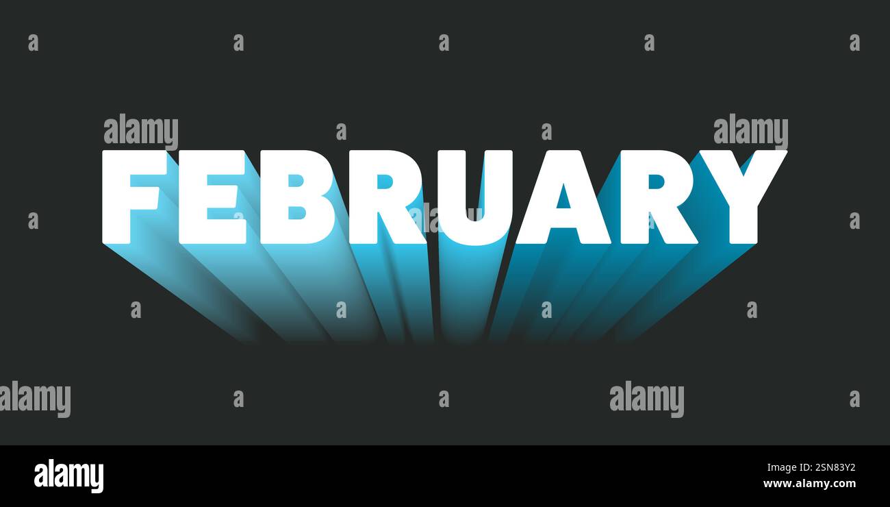 Dark Colorful Bold Big 3D February Month Typography or Banner Design ...