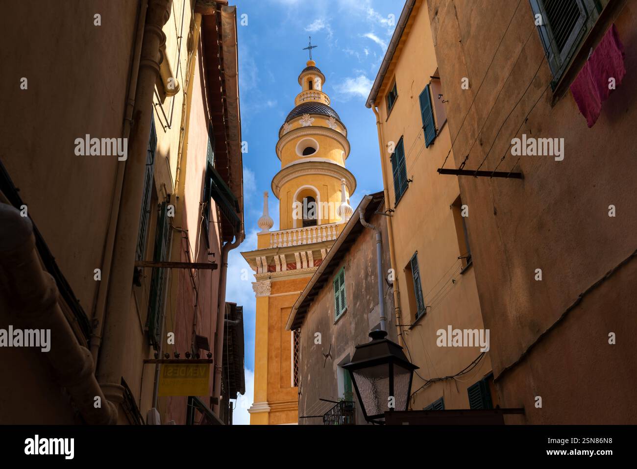 France, French Riviera, Menton Basilica Michael Archangel and old city ...