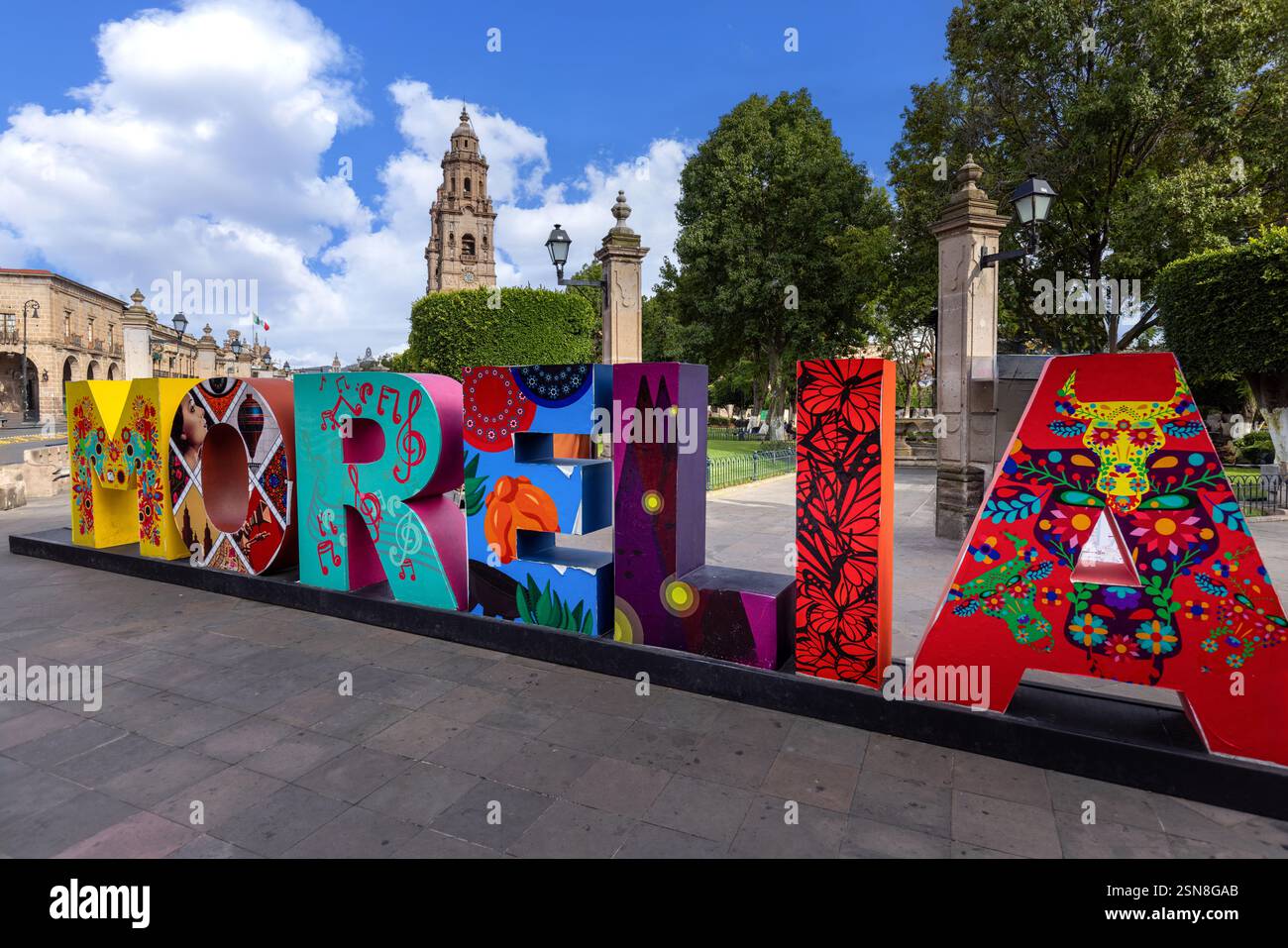 Mexico Morelia, popular tourist destination Morelia Cathedral on Plaza ...