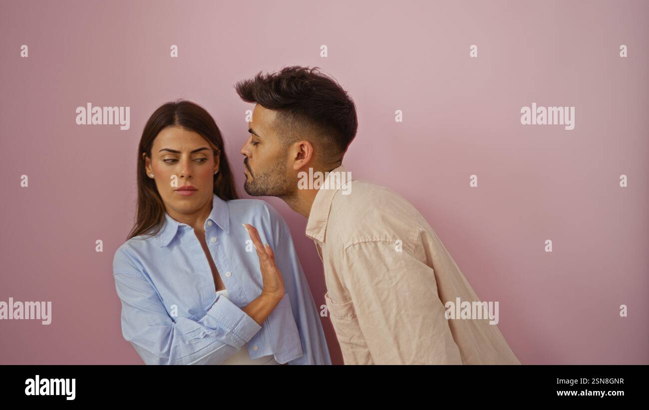 Woman rejecting kiss from man in awkward relationship moment over ...