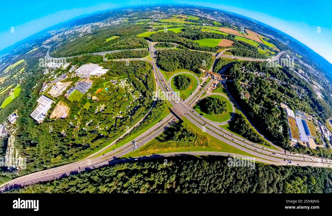 Aerial view, highway junction Wuppertal-Nord, highway A1 and A43 and ...