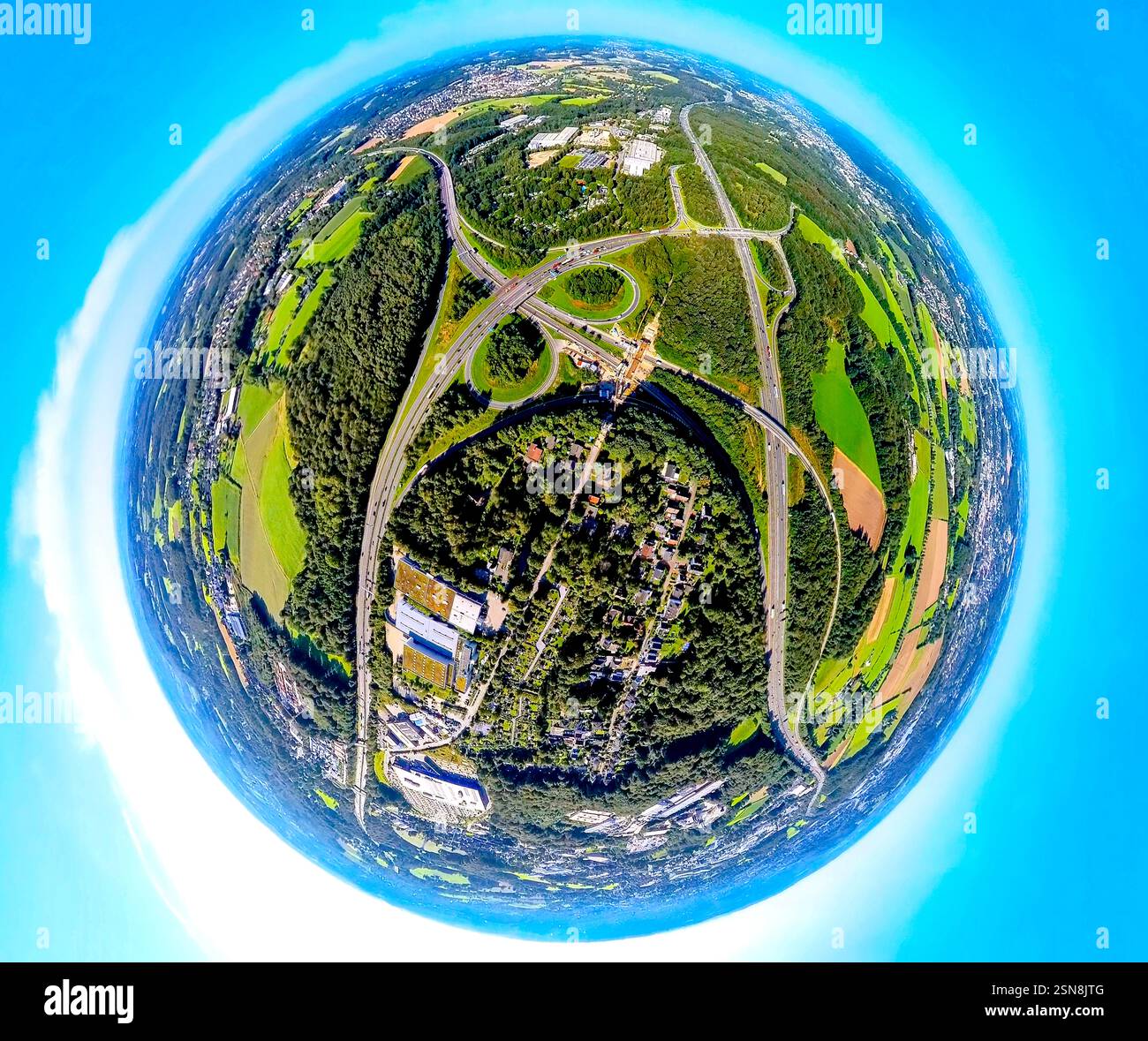 Aerial view, highway junction Wuppertal-Nord, highway A1 and A43 and ...