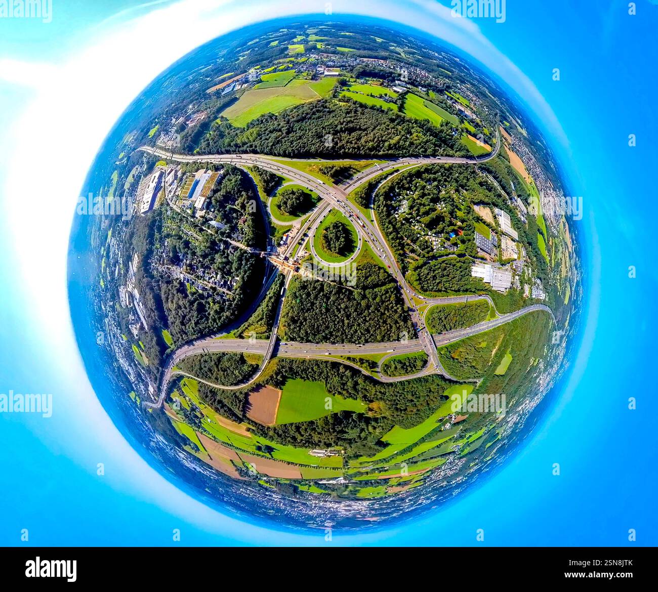 Aerial view, highway junction Wuppertal-Nord, highway A1 and A43 and ...