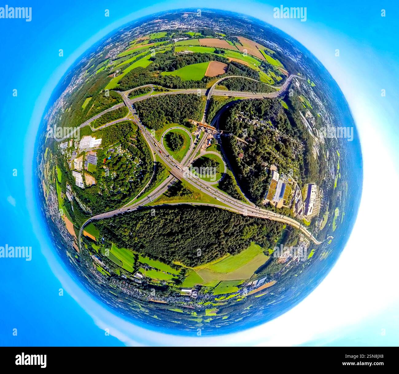 Aerial view, highway junction Wuppertal-Nord, highway A1 and A43 and ...