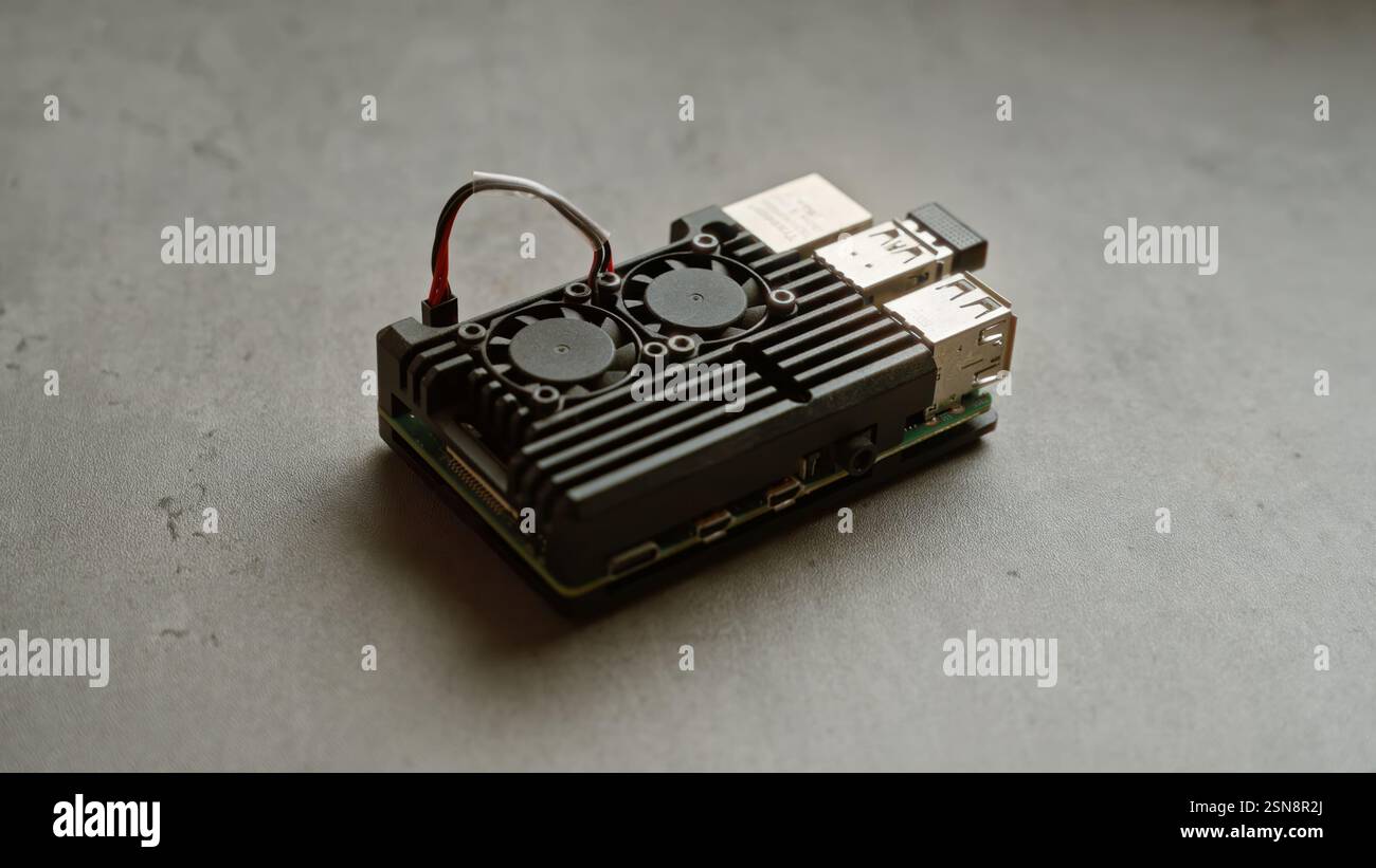 Electronic single-board computer on a concrete surface with dual ...