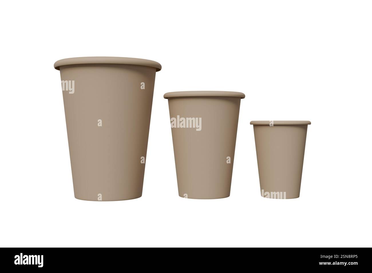 3D model of paper brown cups of different sizes on a white background ...