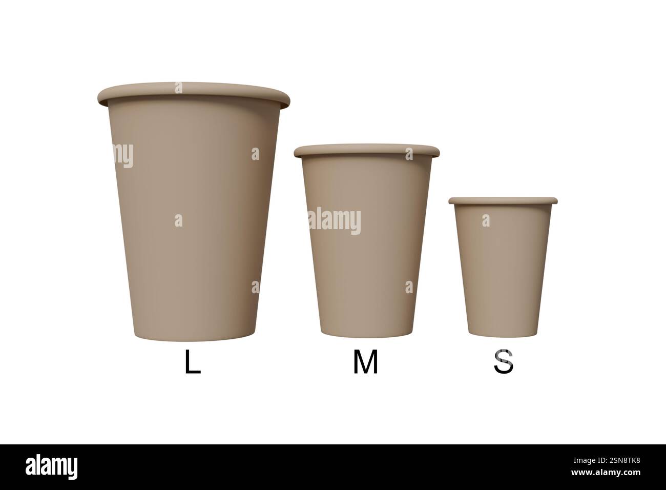 3D model of paper brown cups of different sizes on a white background ...