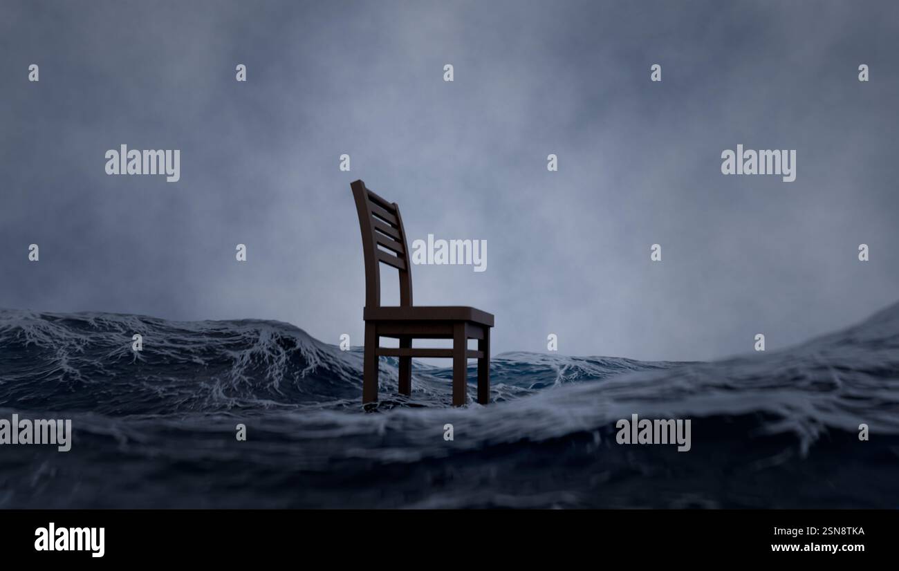 3D model of a chair that stands in the middle of a raging ocean ...
