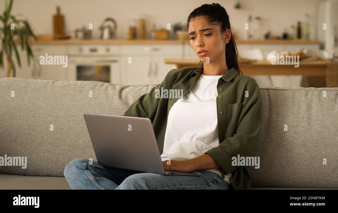 Sad frustrated upset tired stress looser lady laptop work failure ...