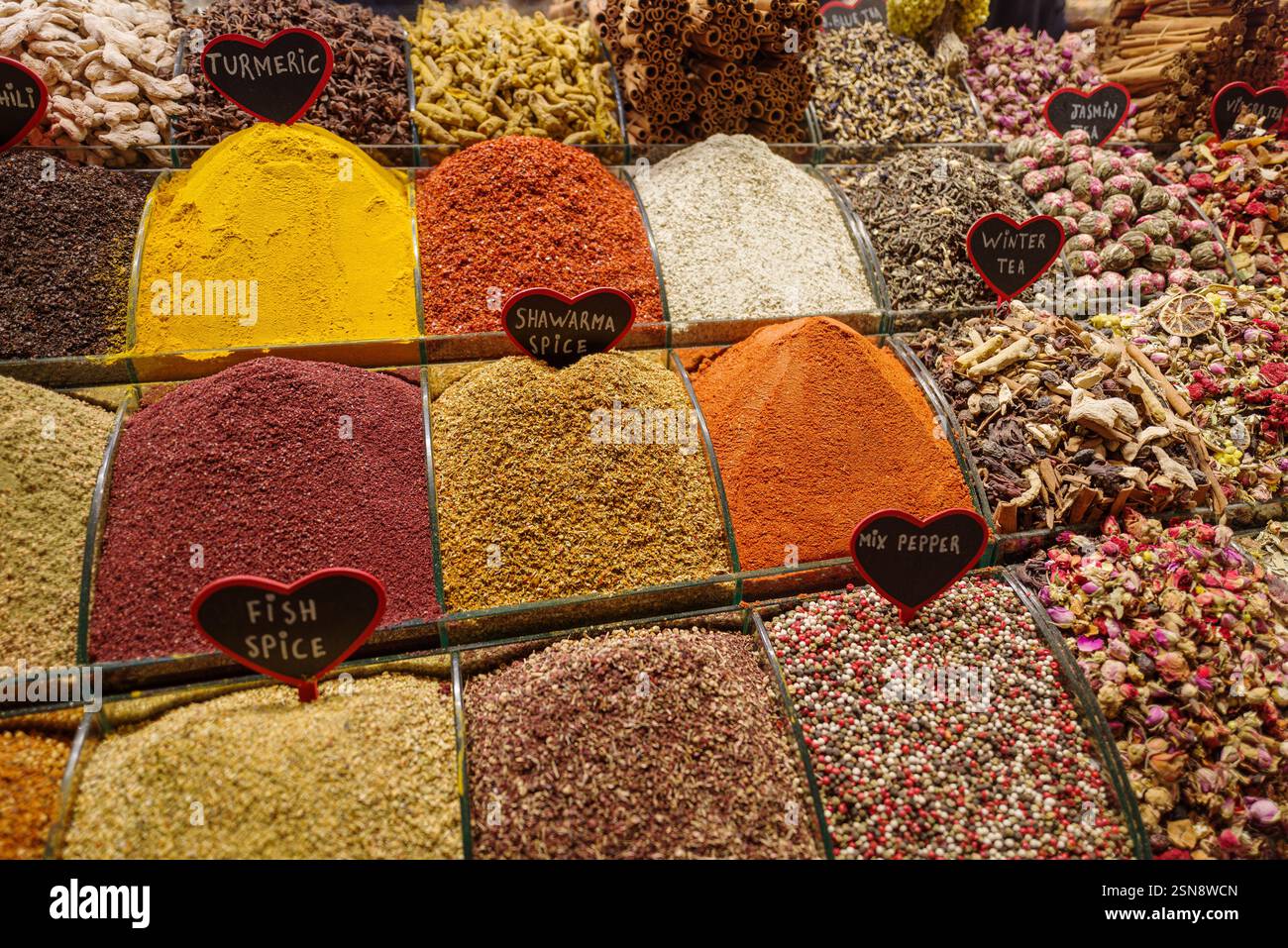 Colorful assorted spices, Spice Market, Istanbul. Turkey Stock Photo ...