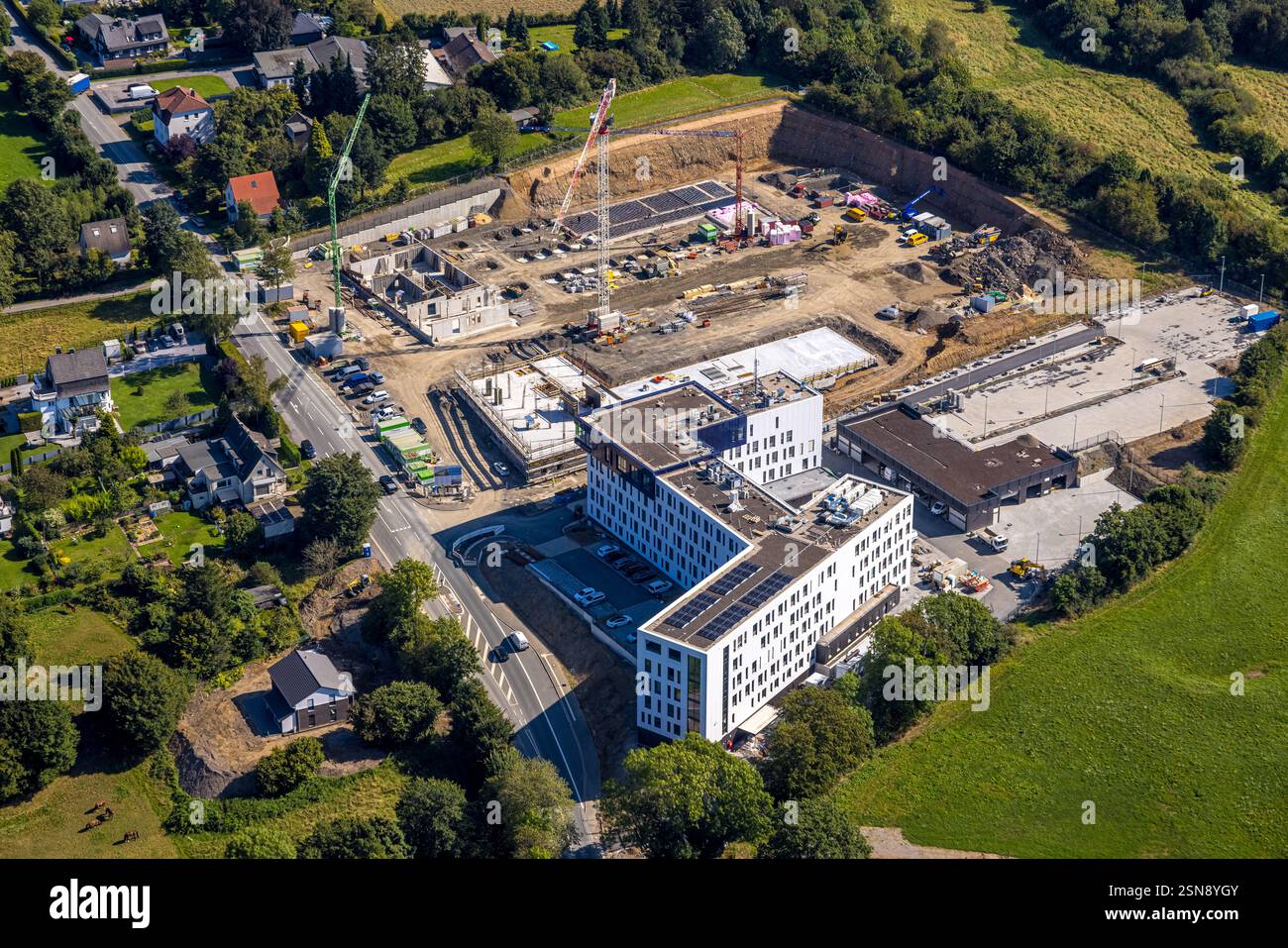 Aerial view, EN district police, construction site with new police ...
