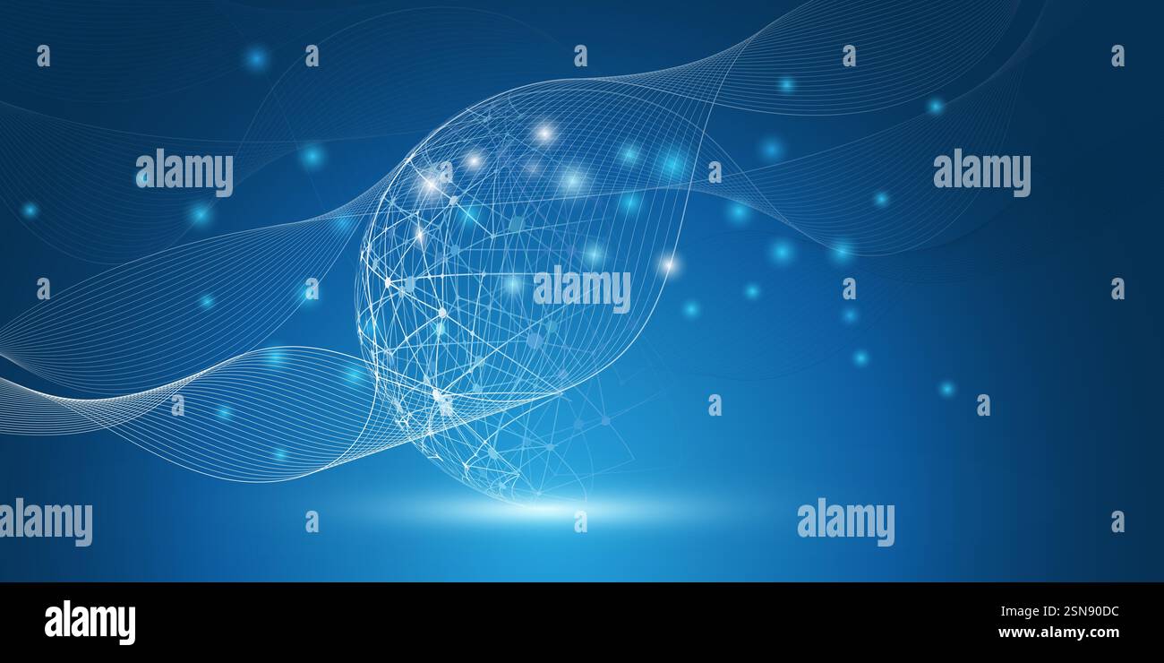 Abstract Dark Blue Minimal Style Futuristic Cloud Computing Global Network Structure And