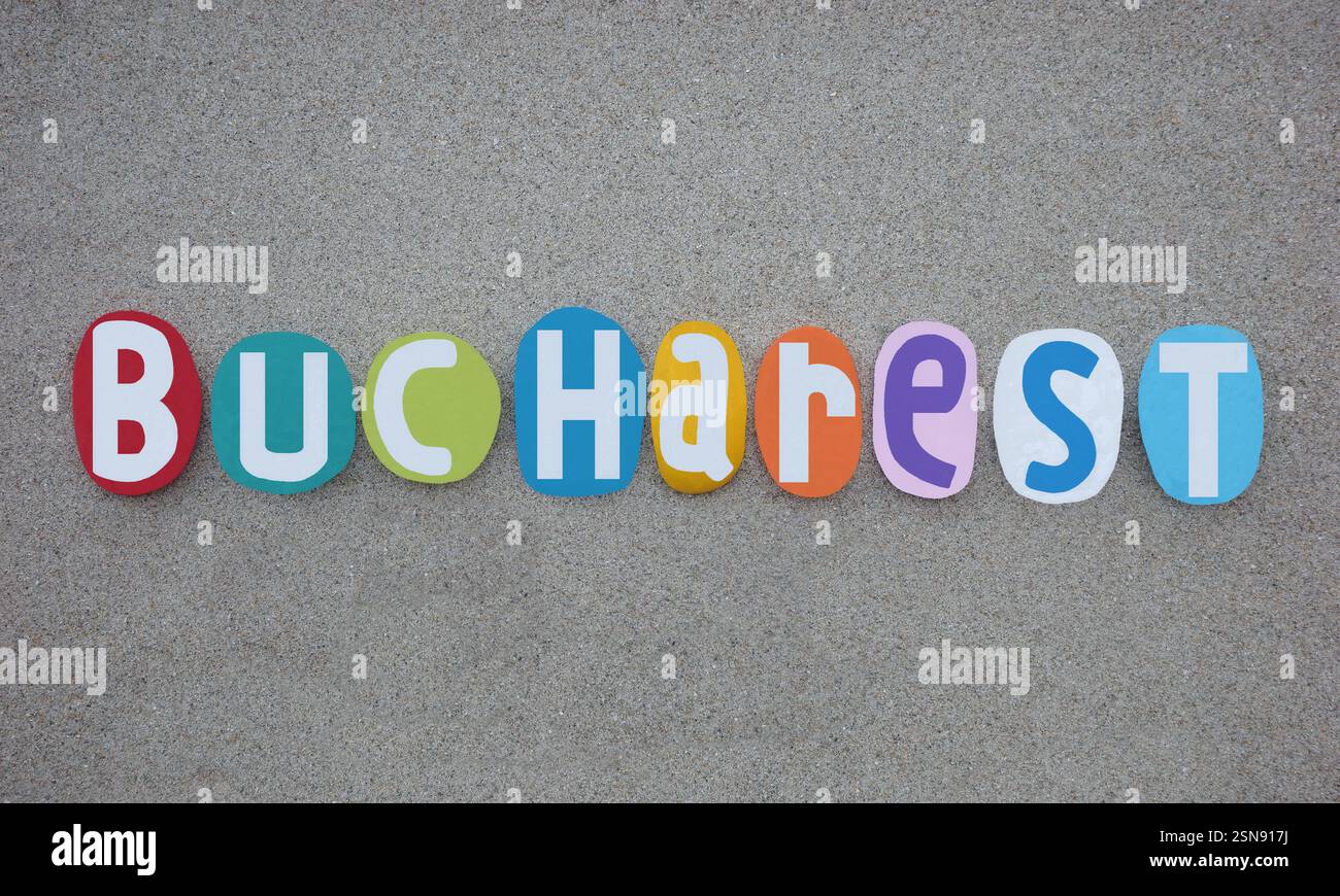 Bucharest, capital city of Romania, souvenir composed with multi ...