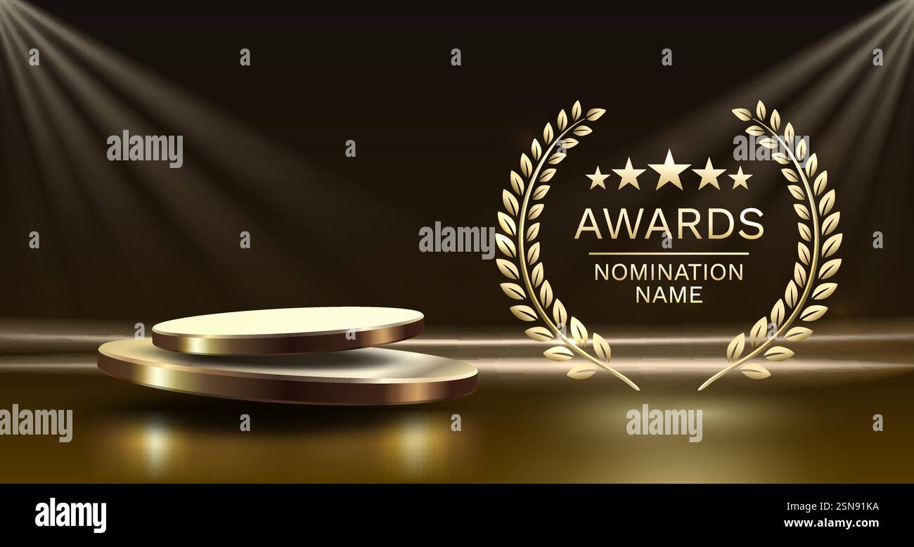 Award ceremony nomination name podium, golden prize event, scene star ...