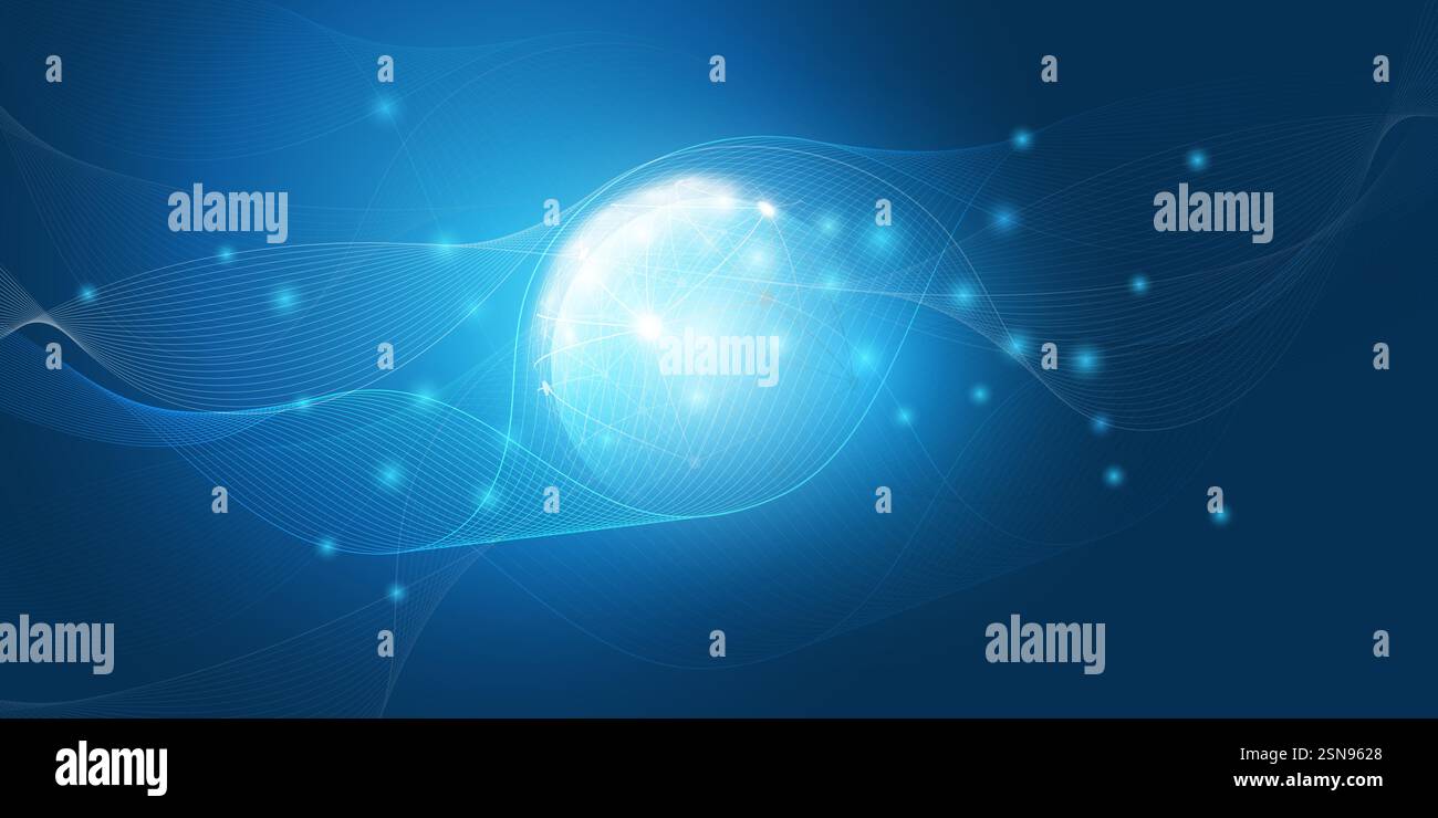 Abstract Dark Blue Minimal Style Futuristic Cloud Computing Global Network Structure And